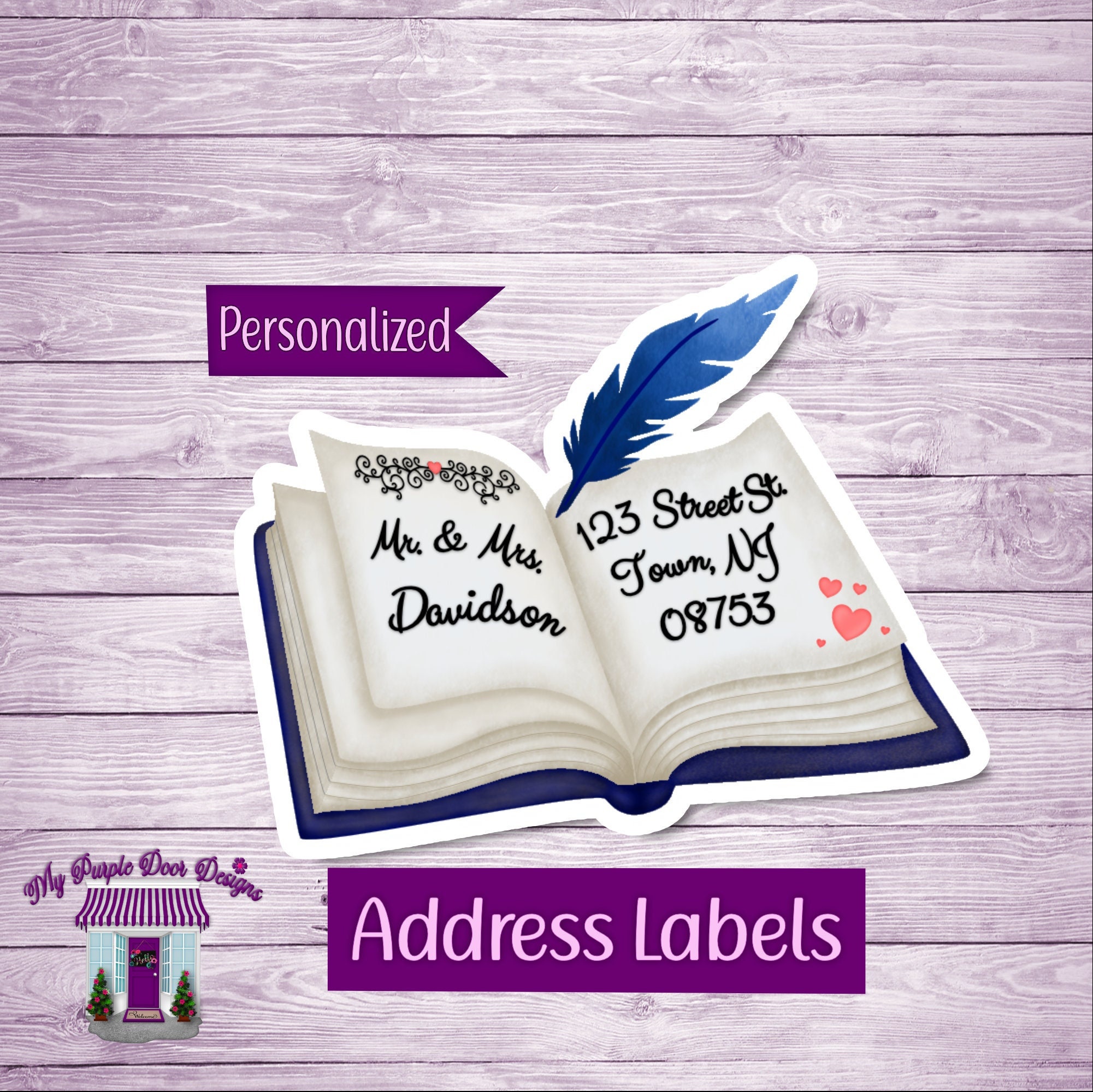 Return Address Labels, Open Book, Feather Pen Personalized Mailing ...
