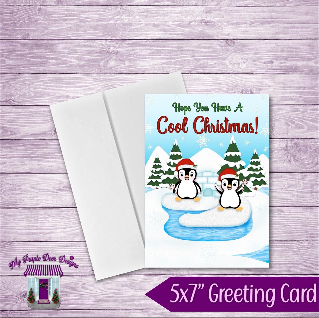 Merry Christmas Penguins Greeting Card, 5x7" Printed Card With Envelope ...