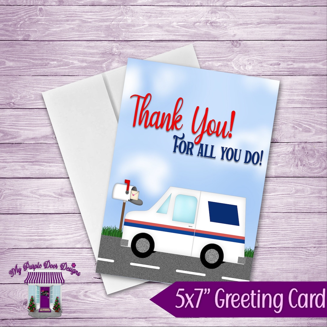 Postal Worker Thank You Greeting Card, 5x7" Card With Envelope, Cute ...