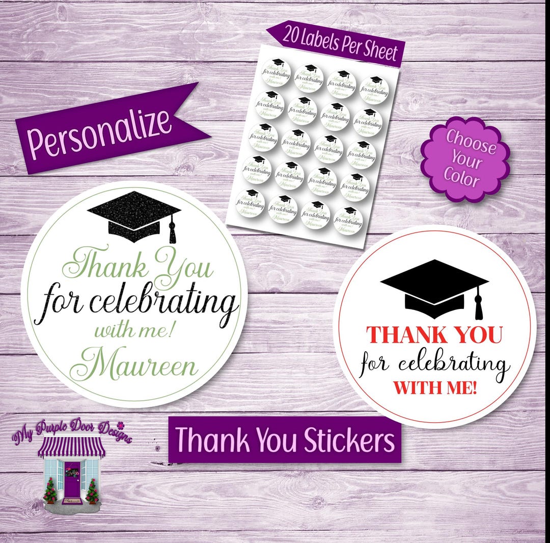 Thank You Graduation Sticker Sheet, Personalize 20 Glossy Stickers ...