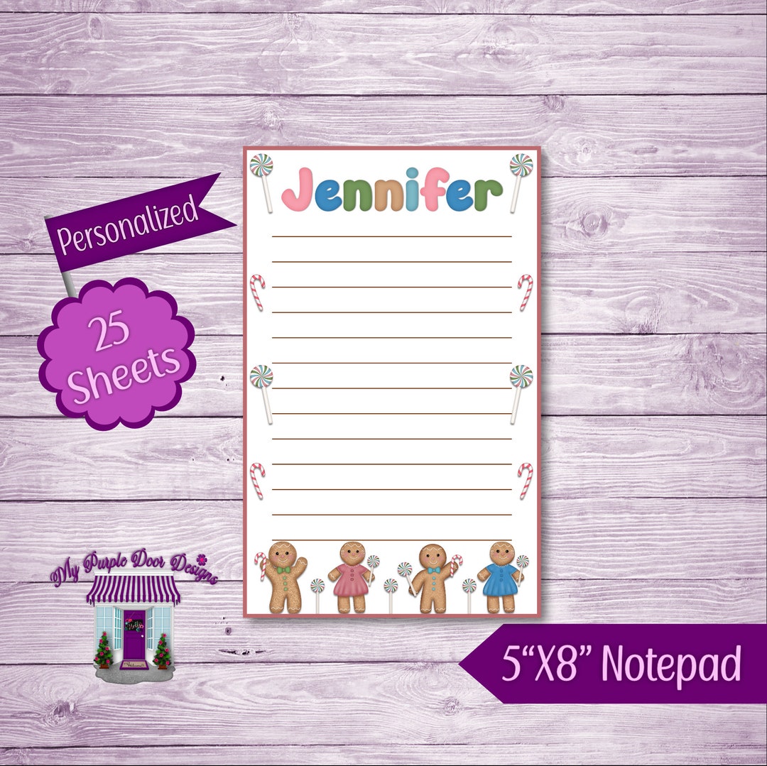 Personalized Gingerbread, Candy Cane Lined 5"x8" Notepad, to Do List ...