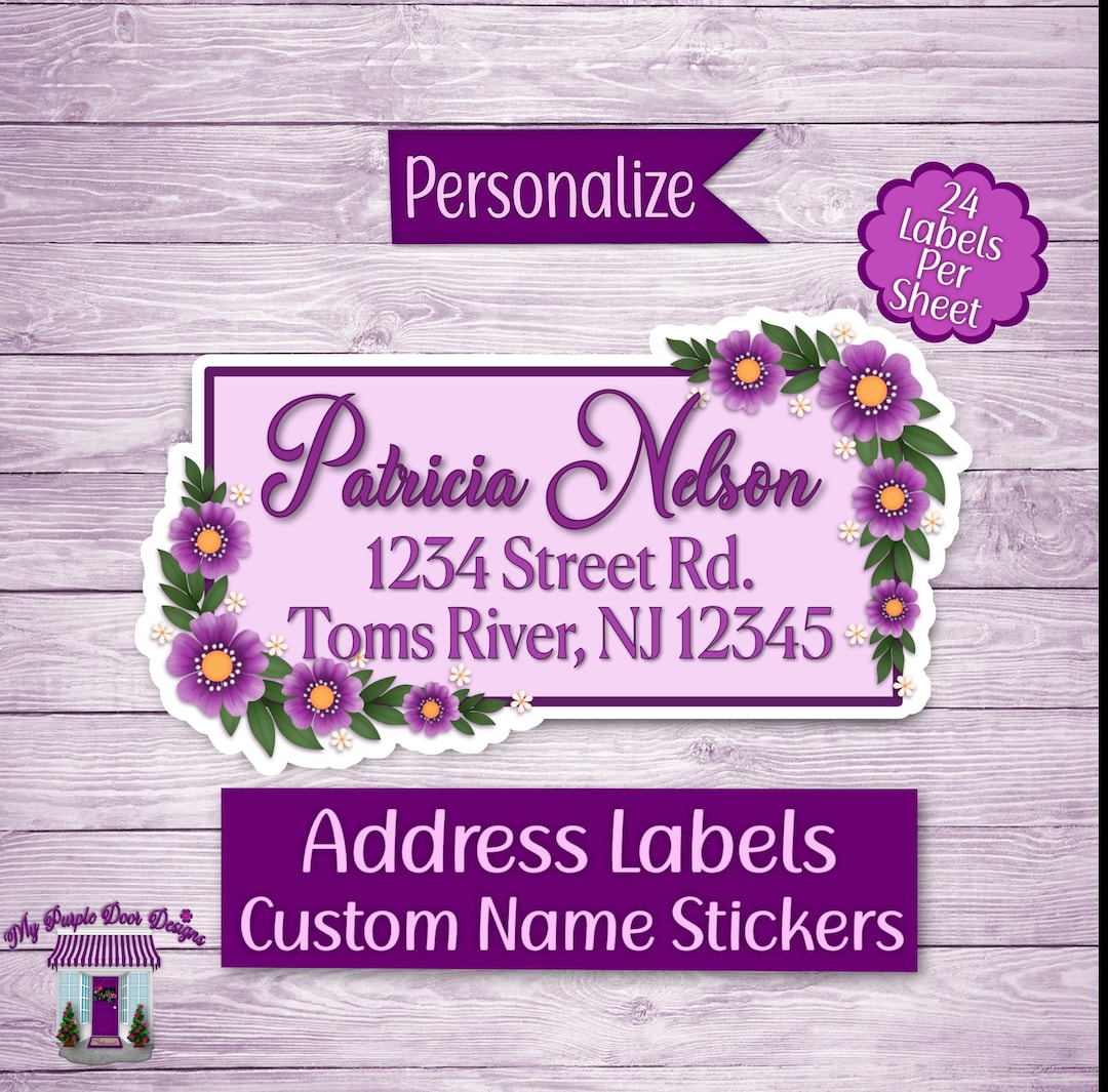 Return Address Labels, Purple Floral Personalized Mailing Address ...