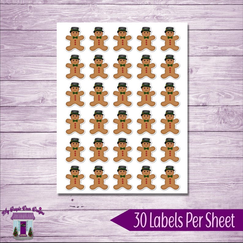 Gingerbread Man Top Hat Envelope Seal Stickers, 30 Stickers per Sheet ...