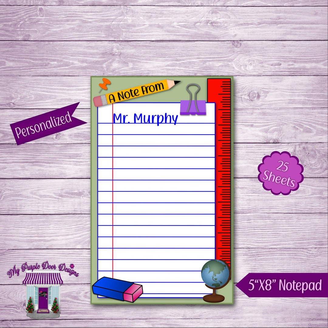 School Supplies Globe 5"x 8" Lined Notepad, Personalized Memo Pad, 25 ...
