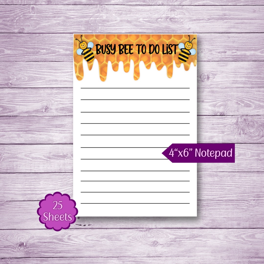 4x6 Busy Bee to Do List Note Pad, 25 Sheets, Honey Bee Notepad, Cute ...