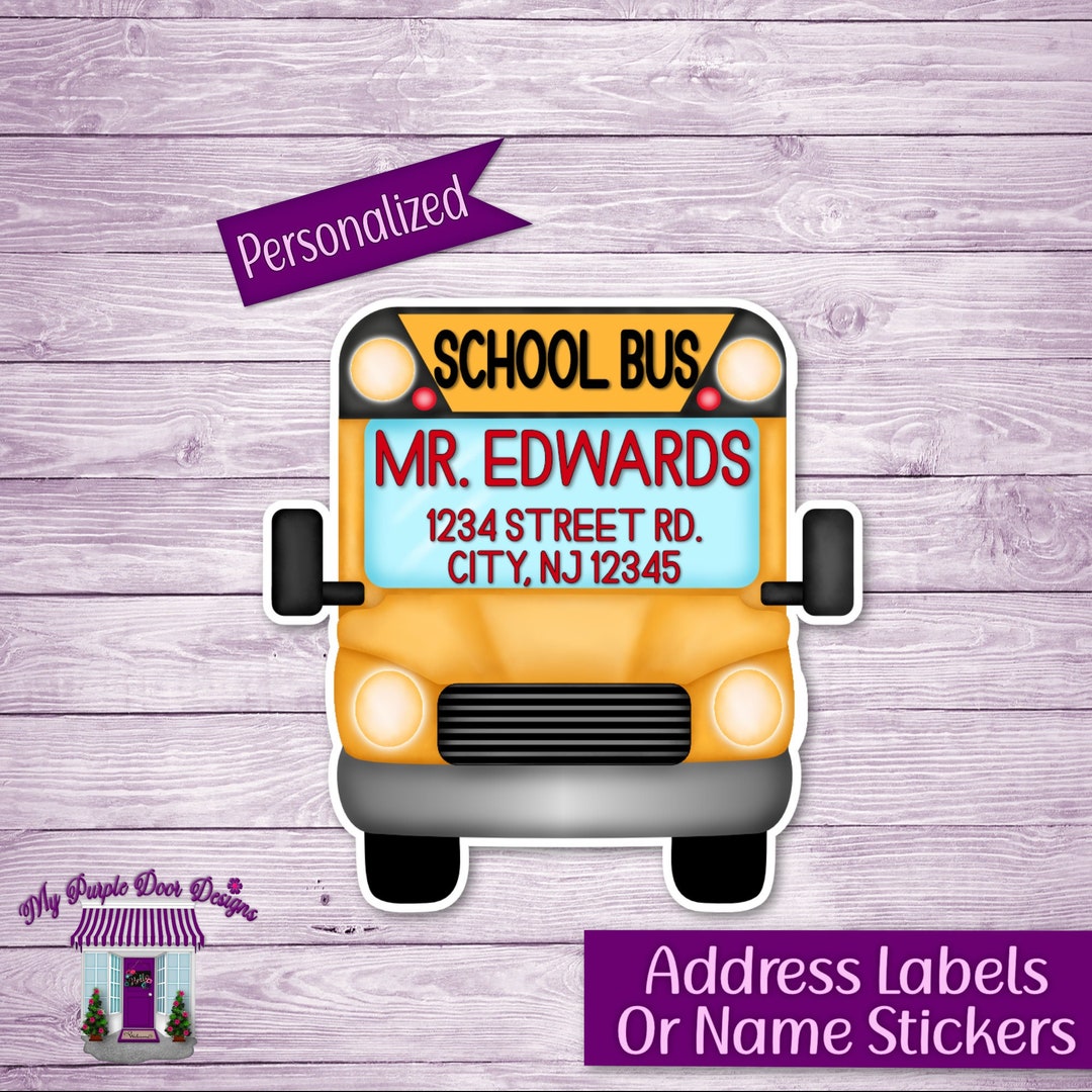 School Bus Address Labels, Name Stickers, Personalized Mailing Address ...