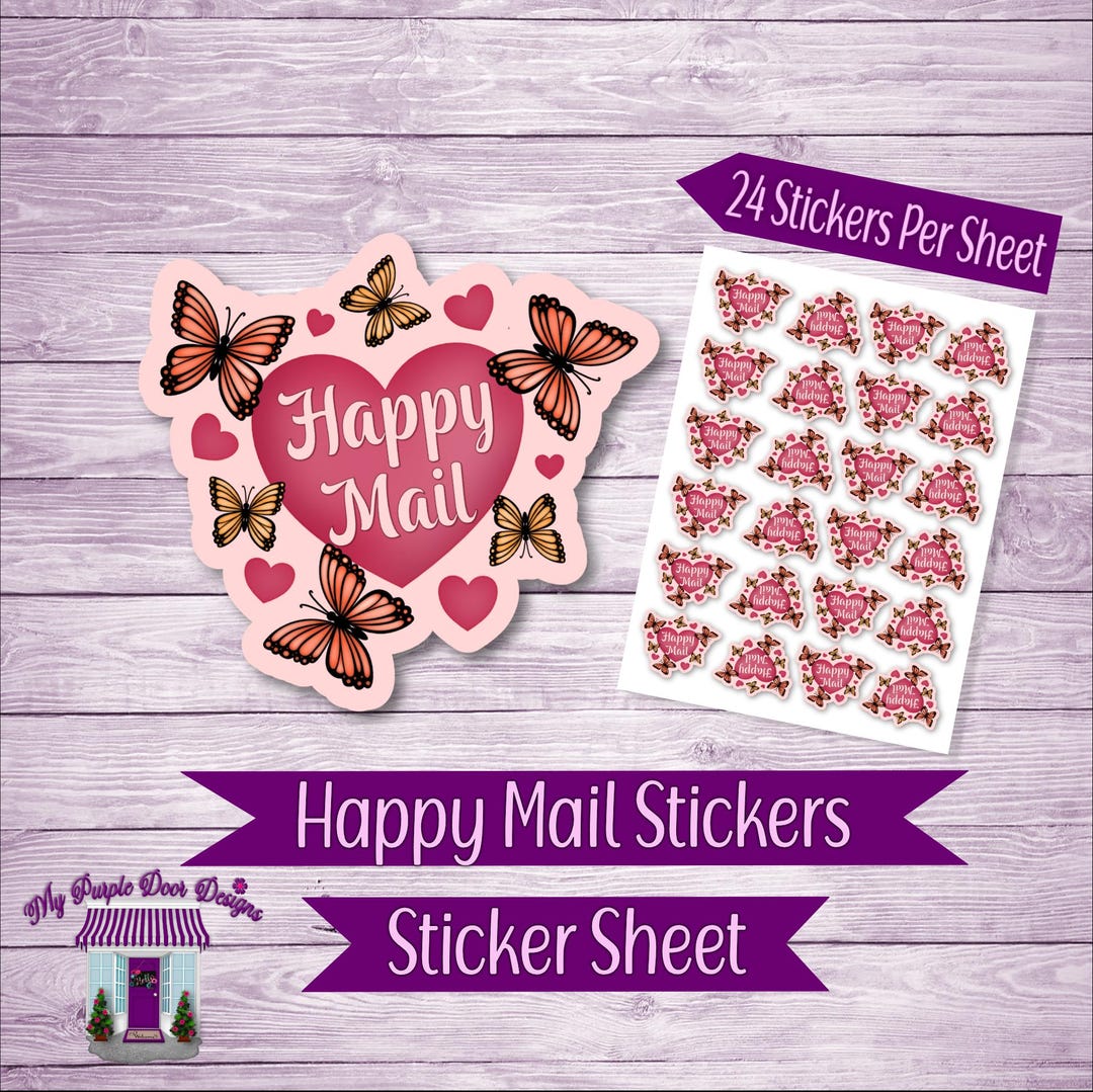 Butterflies & Hearts Happy Mail Envelope Seal Sticker Sheet, Cute Happy ...