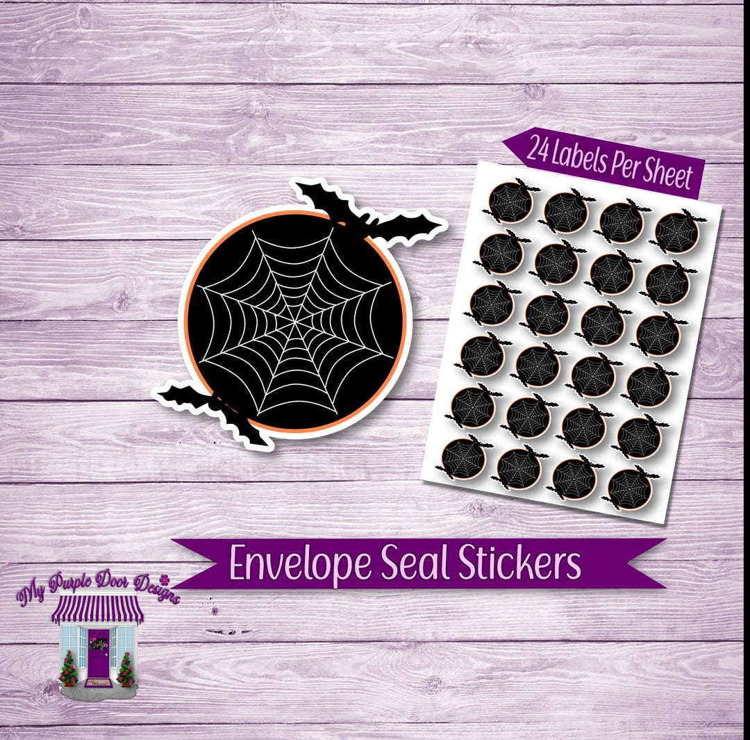 Bats & Spider Webs Envelope Seals Sticker Sheet, 24 Stickers per Sheet ...