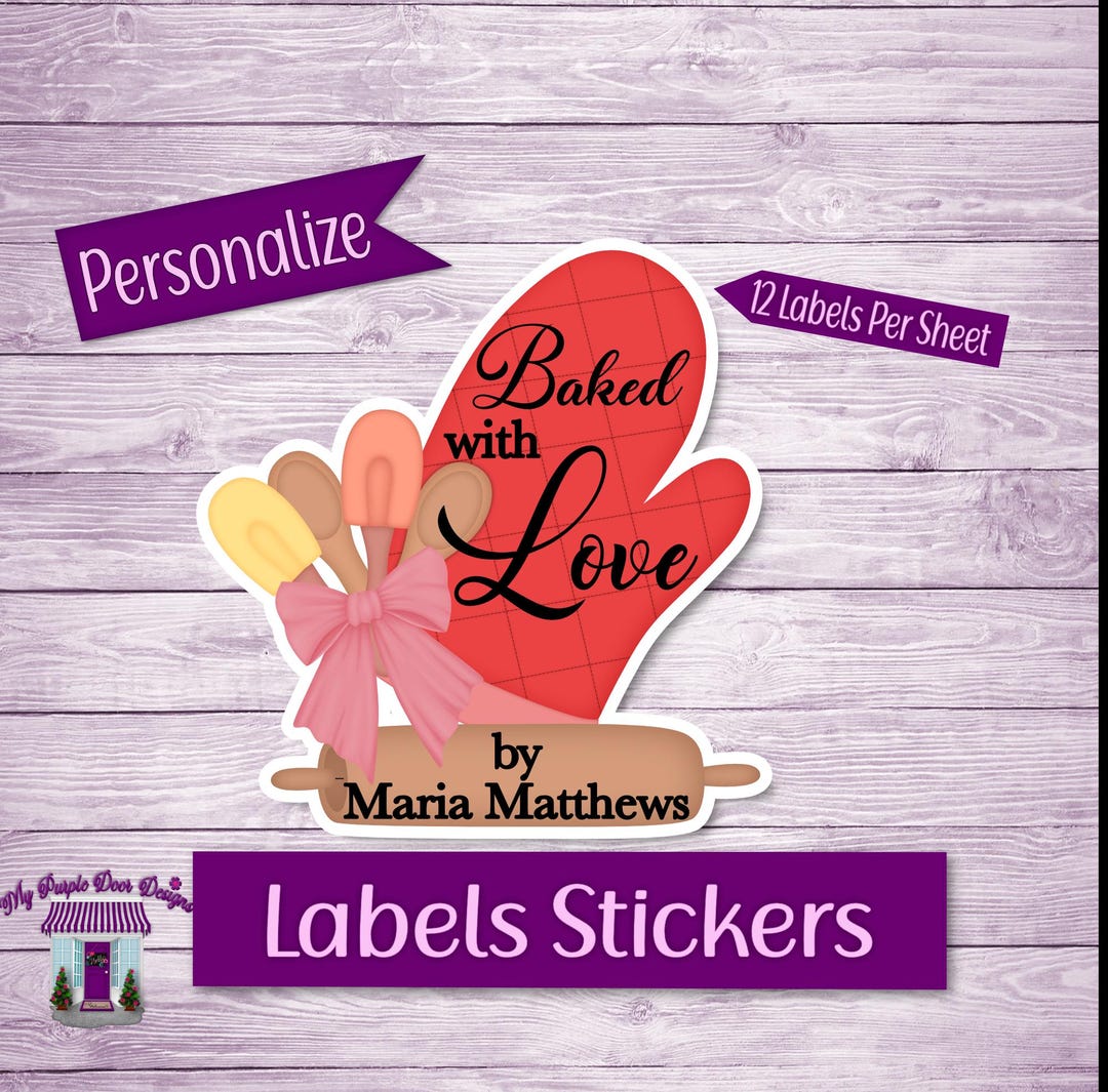 Oven Mitt “baked With Love” Personalized Sticker Sheet, Custom Labels ...