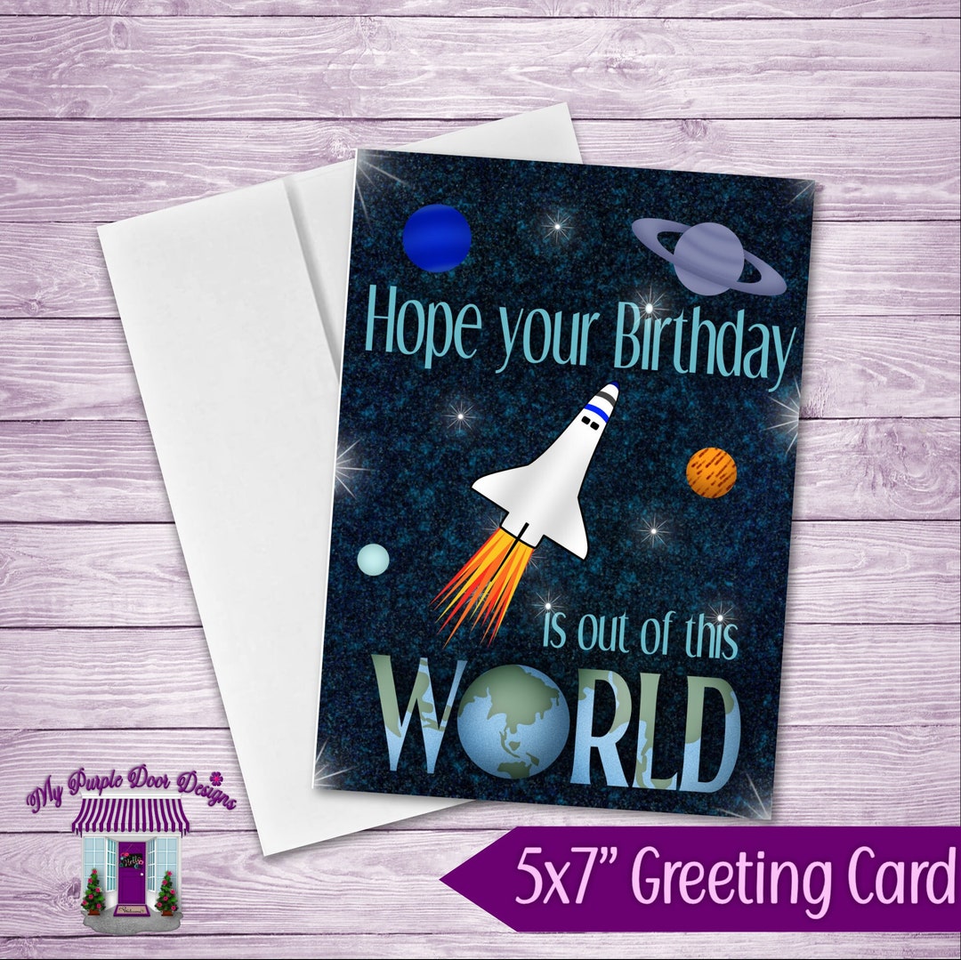 Happy Birthday Space Greeting Card, 5x7" Card With Envelope, Handmade ...