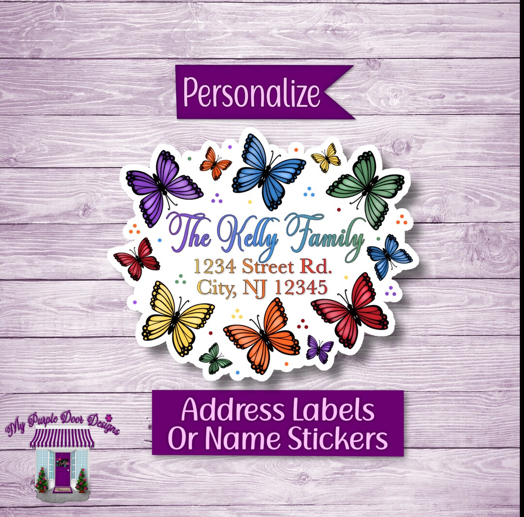 Rainbow Butterflies Address Labels, Personalized Mailing Address Stickers, Shipping Labels ...