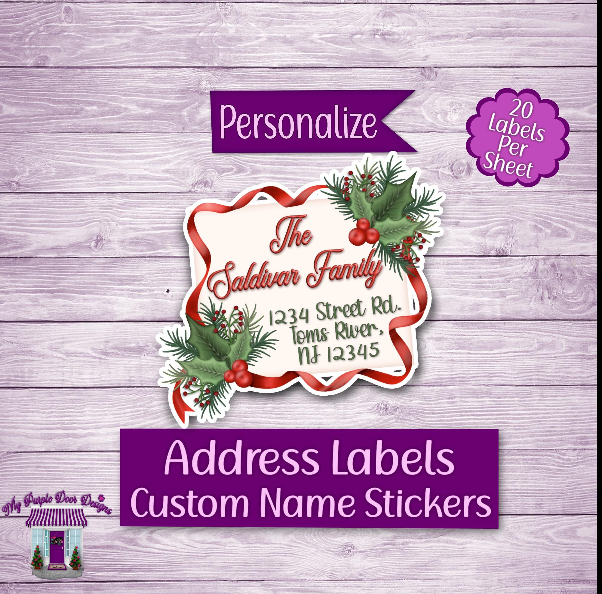 Holly Ribbon Return Address Labels, Personalize Mailing Address ...