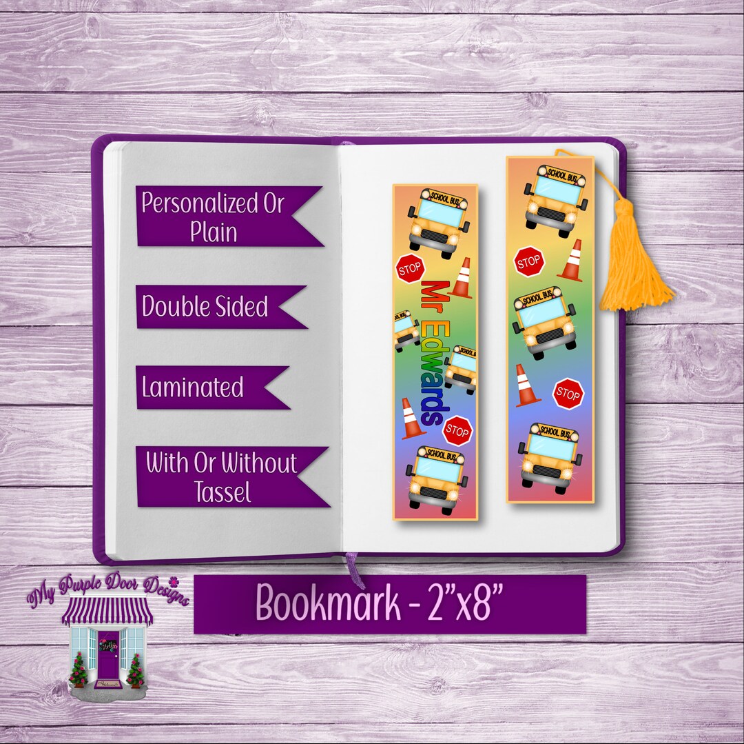 School Bus Bookmark, Add Personalization, Double Sided With or Without ...