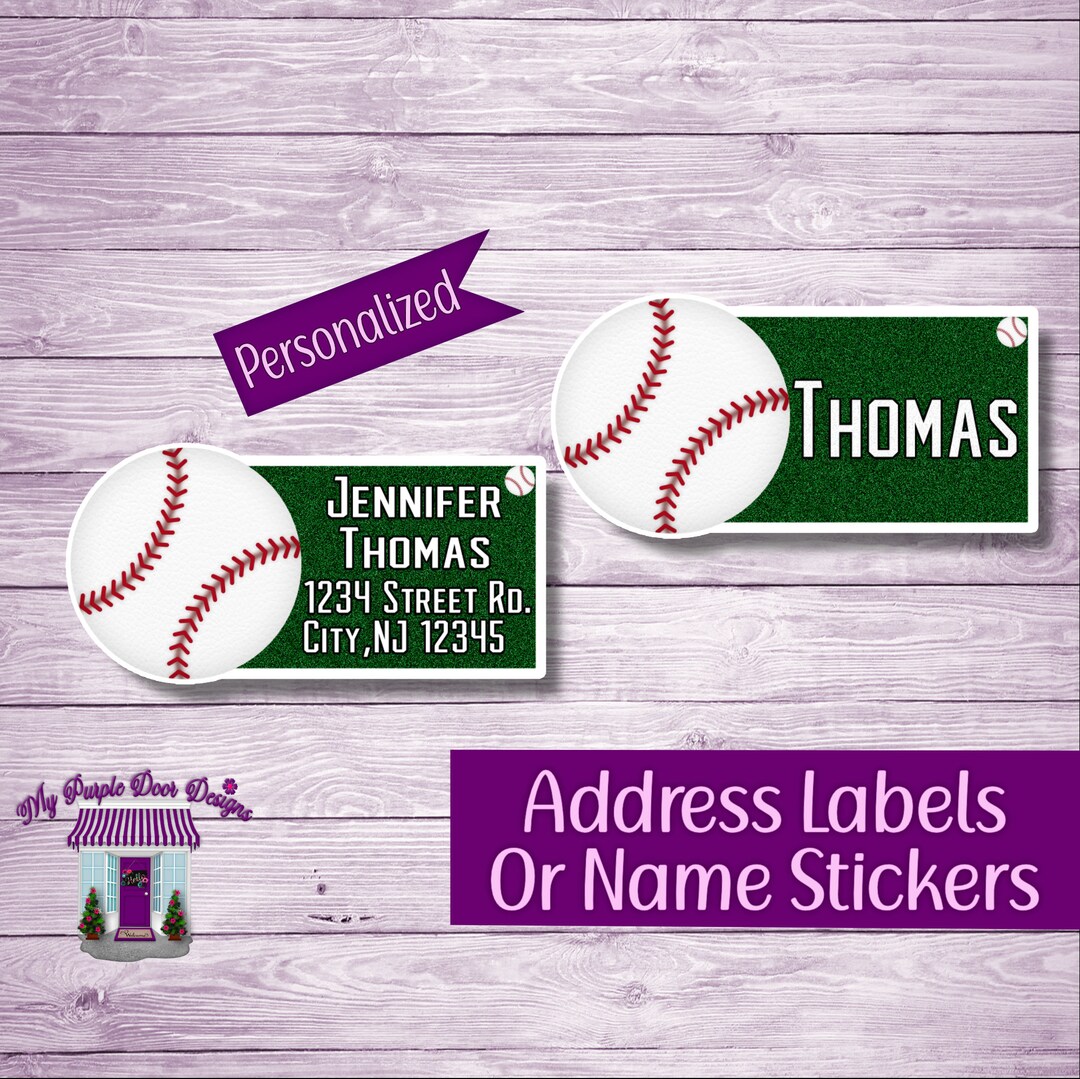 Baseball Address Labels, Name Stickers, Personalized Mailing Address ...