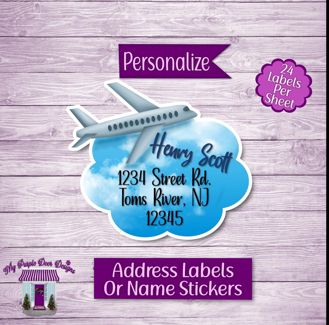 Airplane in the Sky Return Address Labels, Personalize Mailing Stickers ...