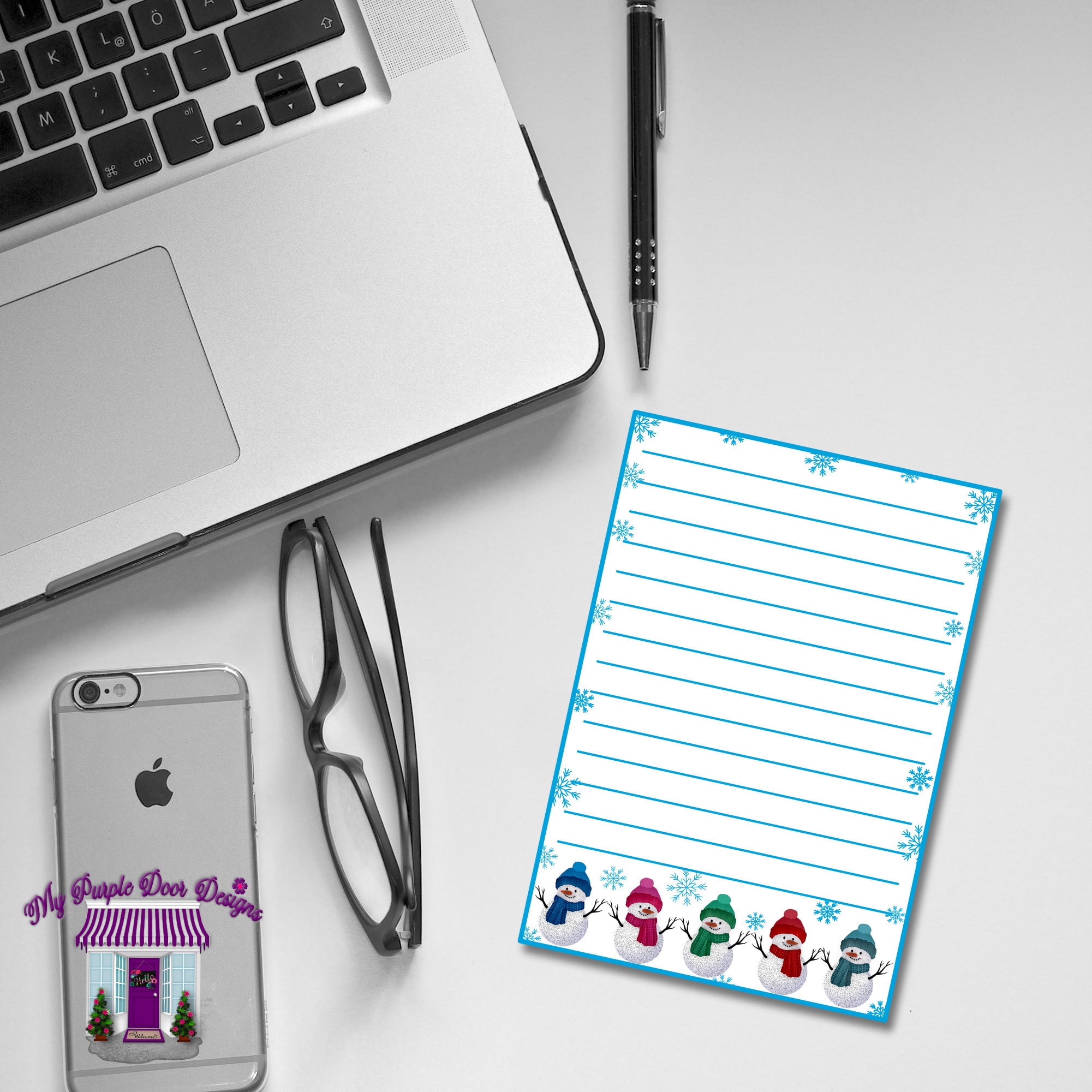 5x 8 Snowmen Snowflakes Lined Notepad, Memo Pad, 25 Sheets, Holiday ...