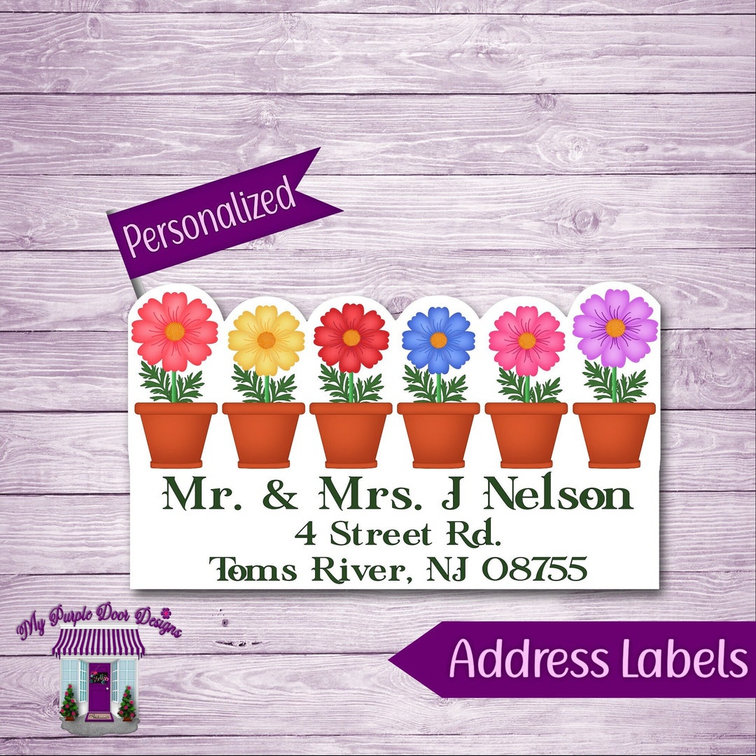 Return Address Labels, Flower Pots Personalized Mailing Address ...