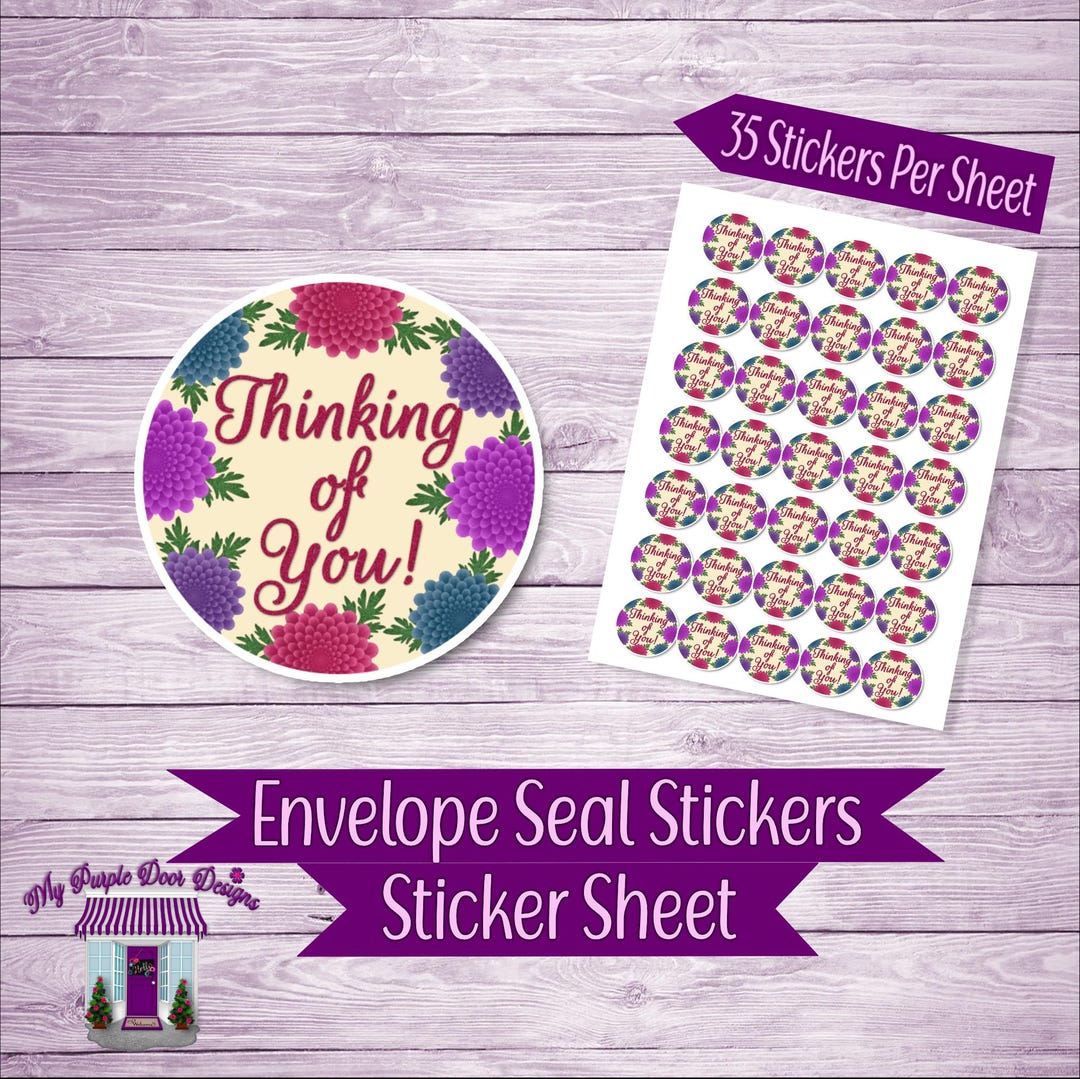 Thinking of You Round Floral Stickers, 35 Labels per Sheet, Cute ...