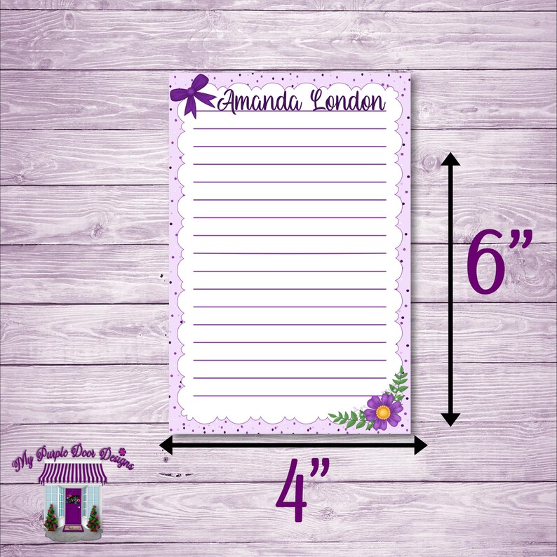 Cute Purple Bow and Flower Notepads: Personalize Custom Memo Pads ...