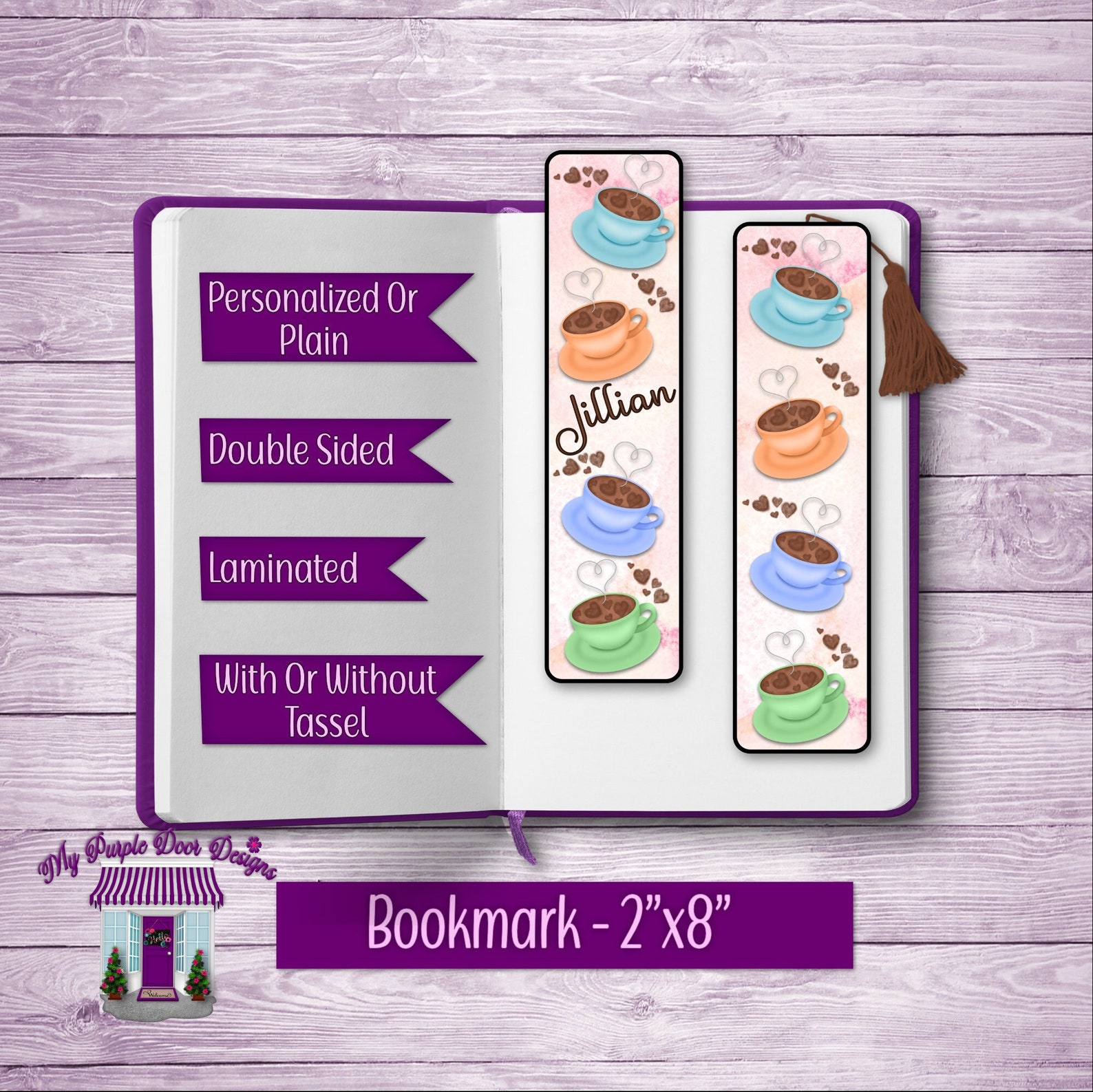 Bookmark Coffee Latte Lover Double Sided With or Without Tassel 8"x2 ...