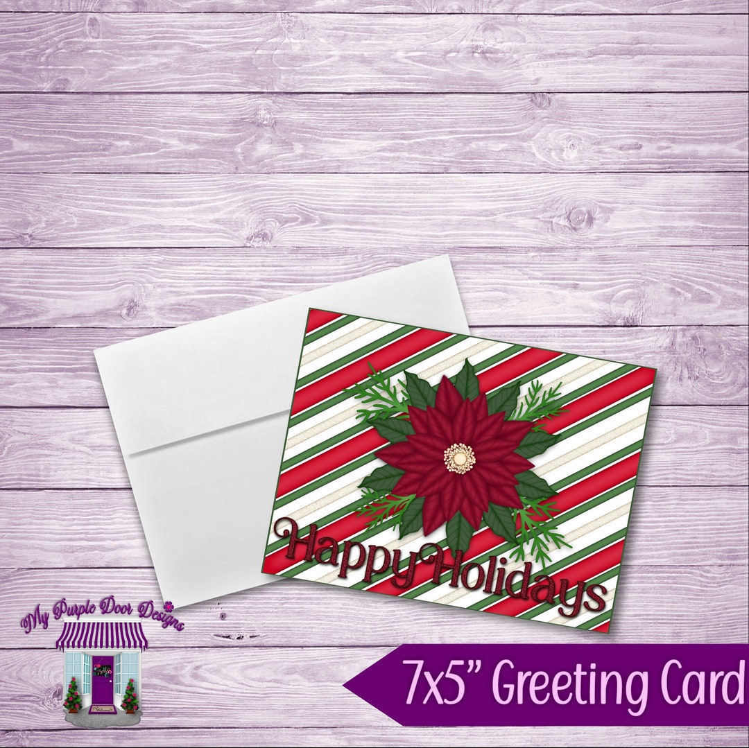 Happy Holidays Poinsettia Greeting Card, 5x7" Card With Envelope ...