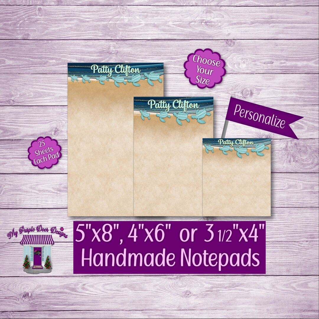 Sea Turtles Beach Notepad Personalized Memo Pad, Choice of Size - 3.5 ...