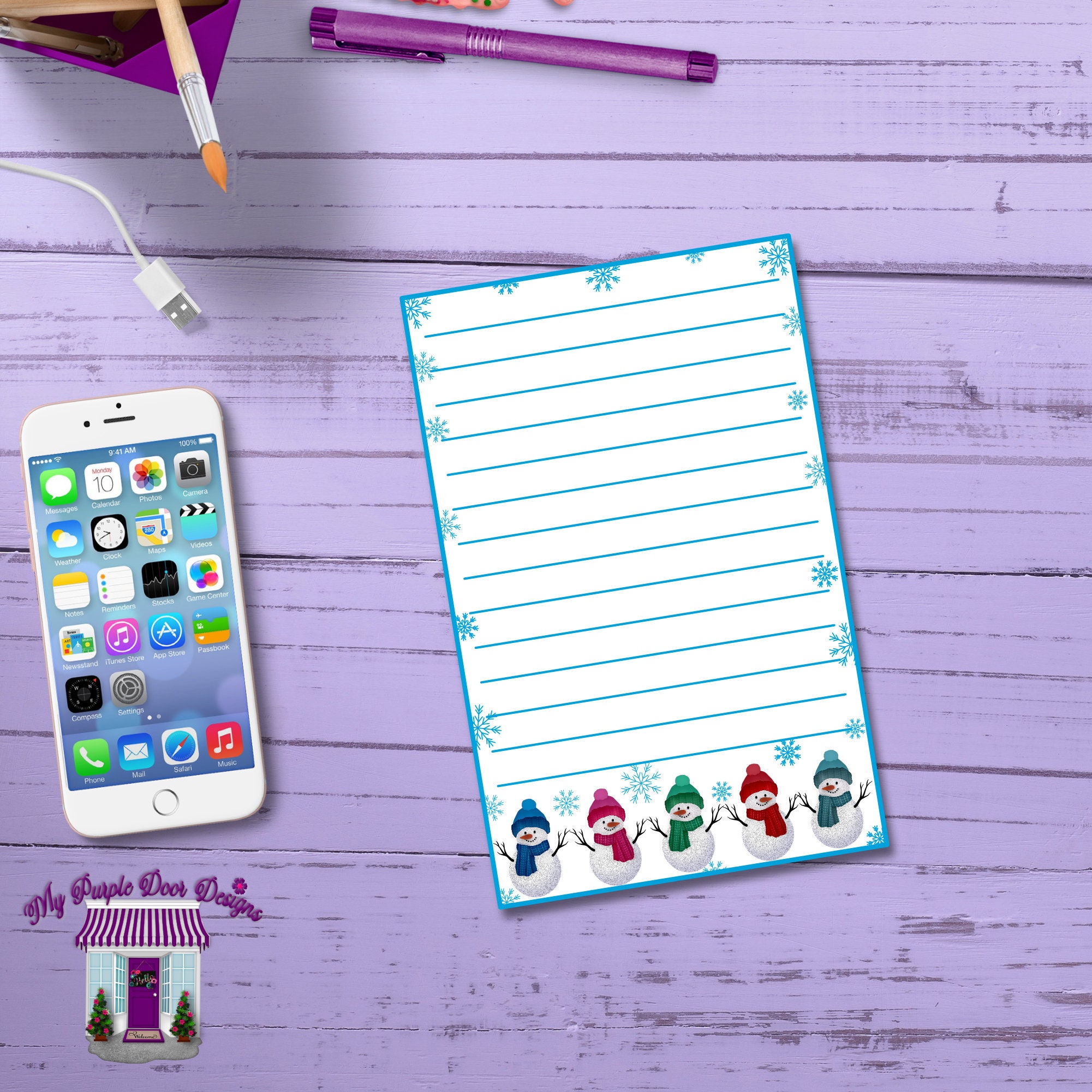 5x 8 Snowmen Snowflakes Lined Notepad, Memo Pad, 25 Sheets, Holiday ...