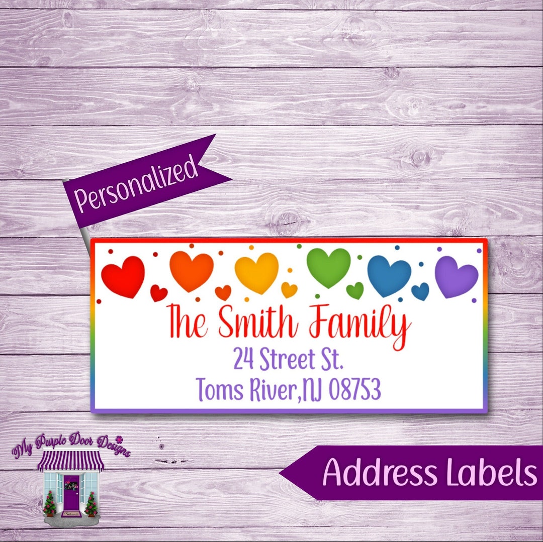 Rainbow Hearts Return Address Labels, Personalized Mailing Address ...