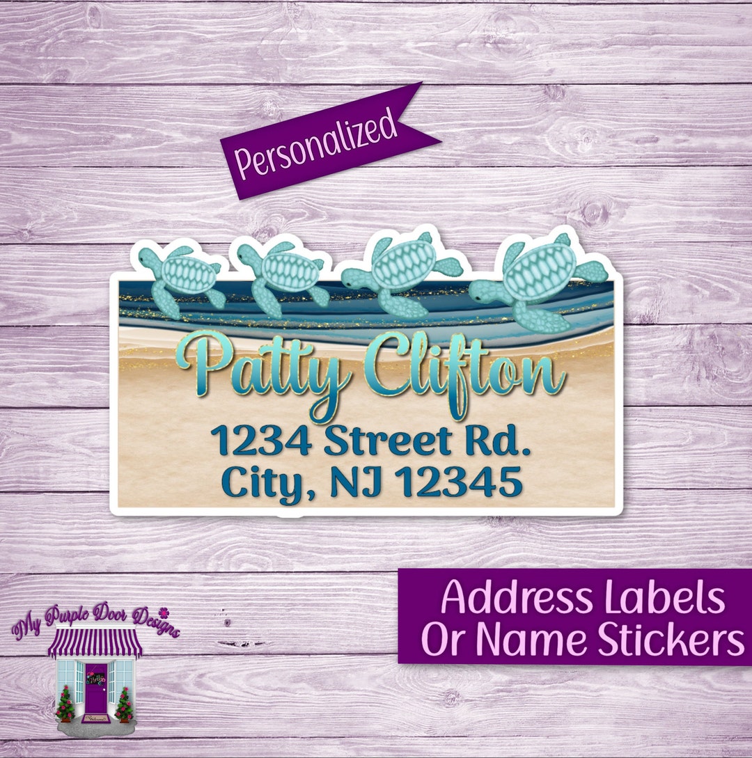 Sea Turtles Address Labels, Name Stickers, Personalized Mailing Coastal ...