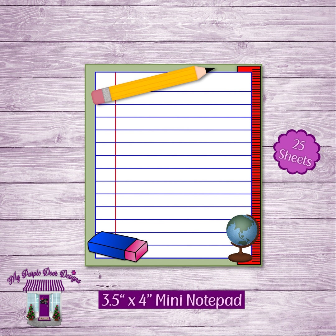 School Supplies Globe Mini Lined Notepad, Memo Pad, 25 Sheets, Custom ...