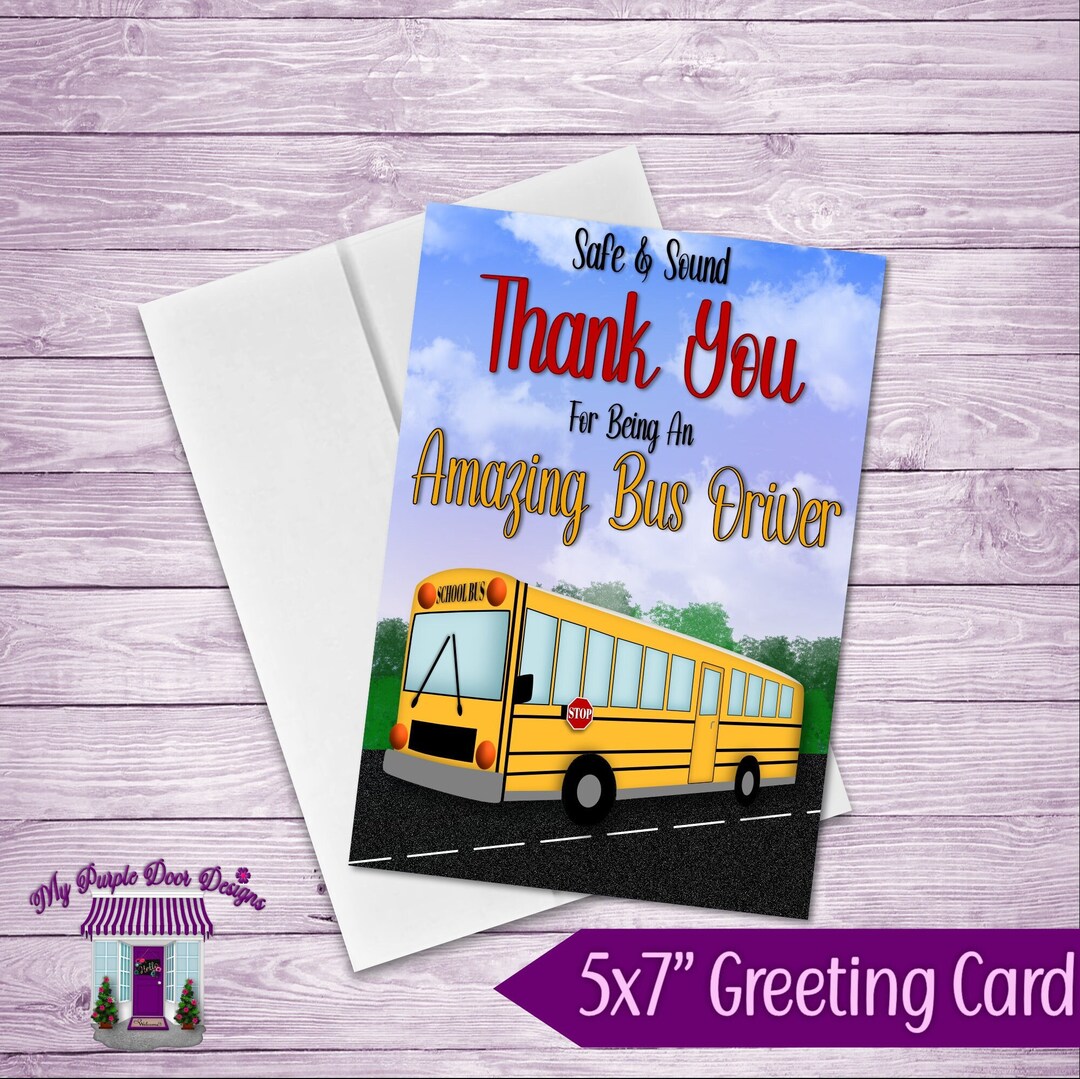 Thank You Bus Driver Greeting Card, 5x7" Card With Envelope, Thank You ...