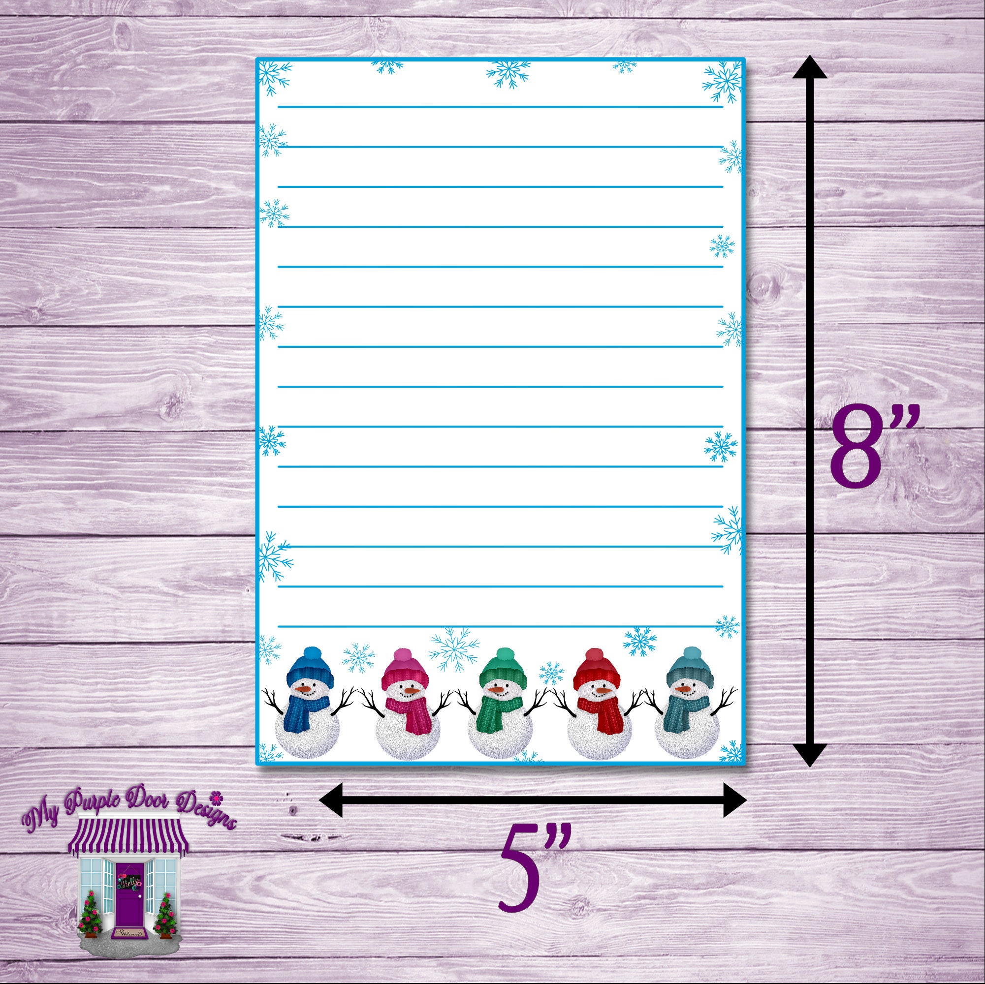 5x 8 Snowmen Snowflakes Lined Notepad, Memo Pad, 25 Sheets, Holiday ...