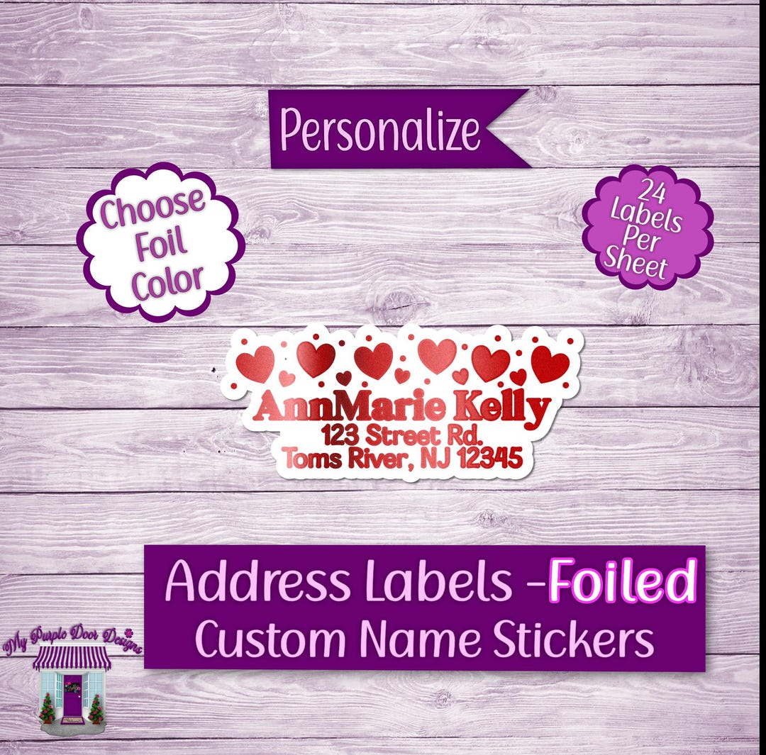 Foiled Hearts Return Address Labels, Personalized Mail 