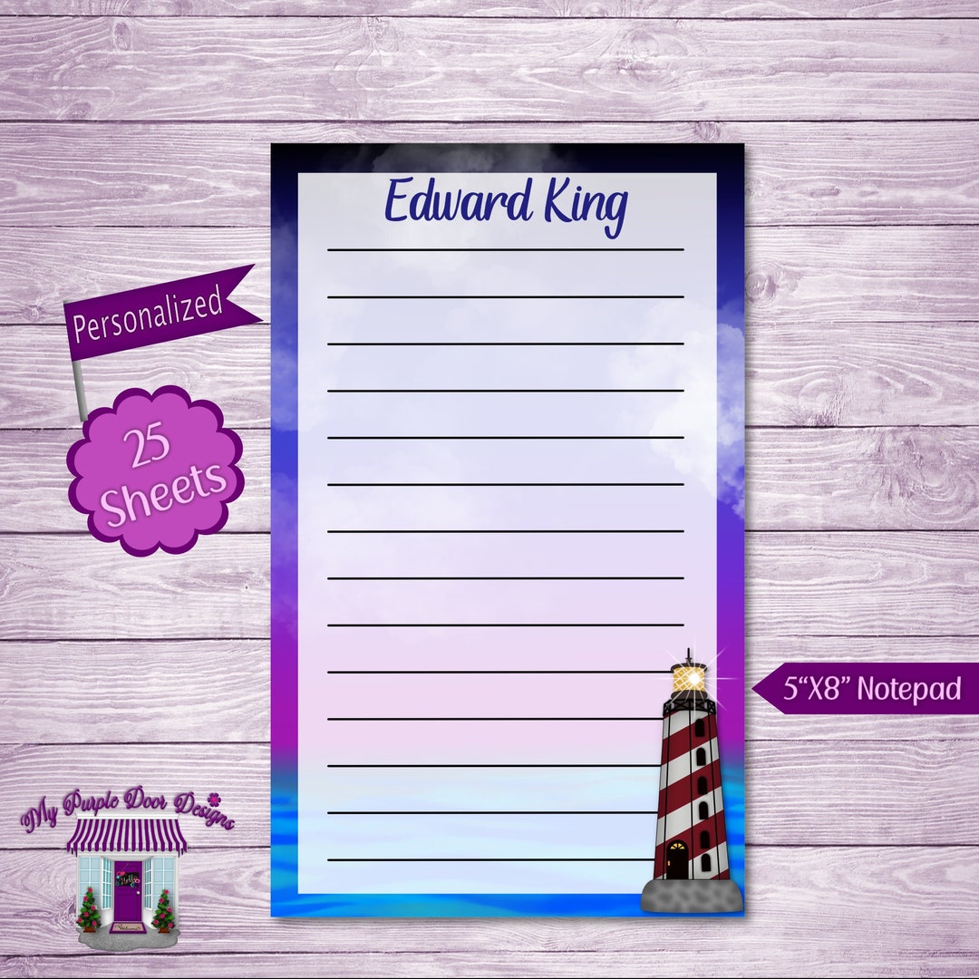 Personalized Lighthouse Notepad, 5"x8" Custom Memo Pad, Name Stationery ...