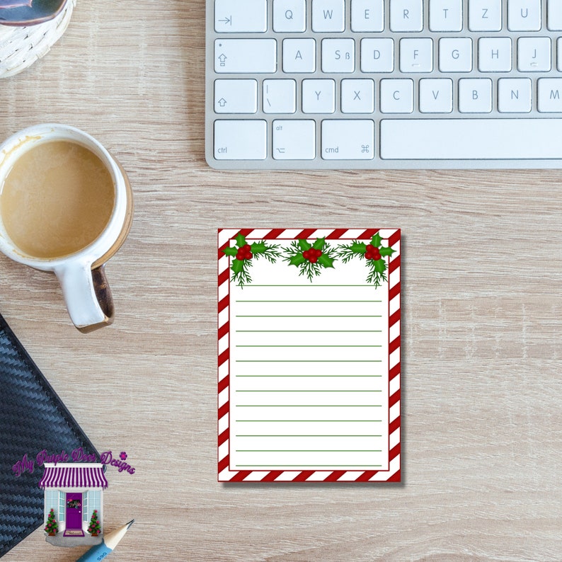 4"x6" Holly, Candy Cane Border Lined Notepad, 25 Sheets, to Do List ...