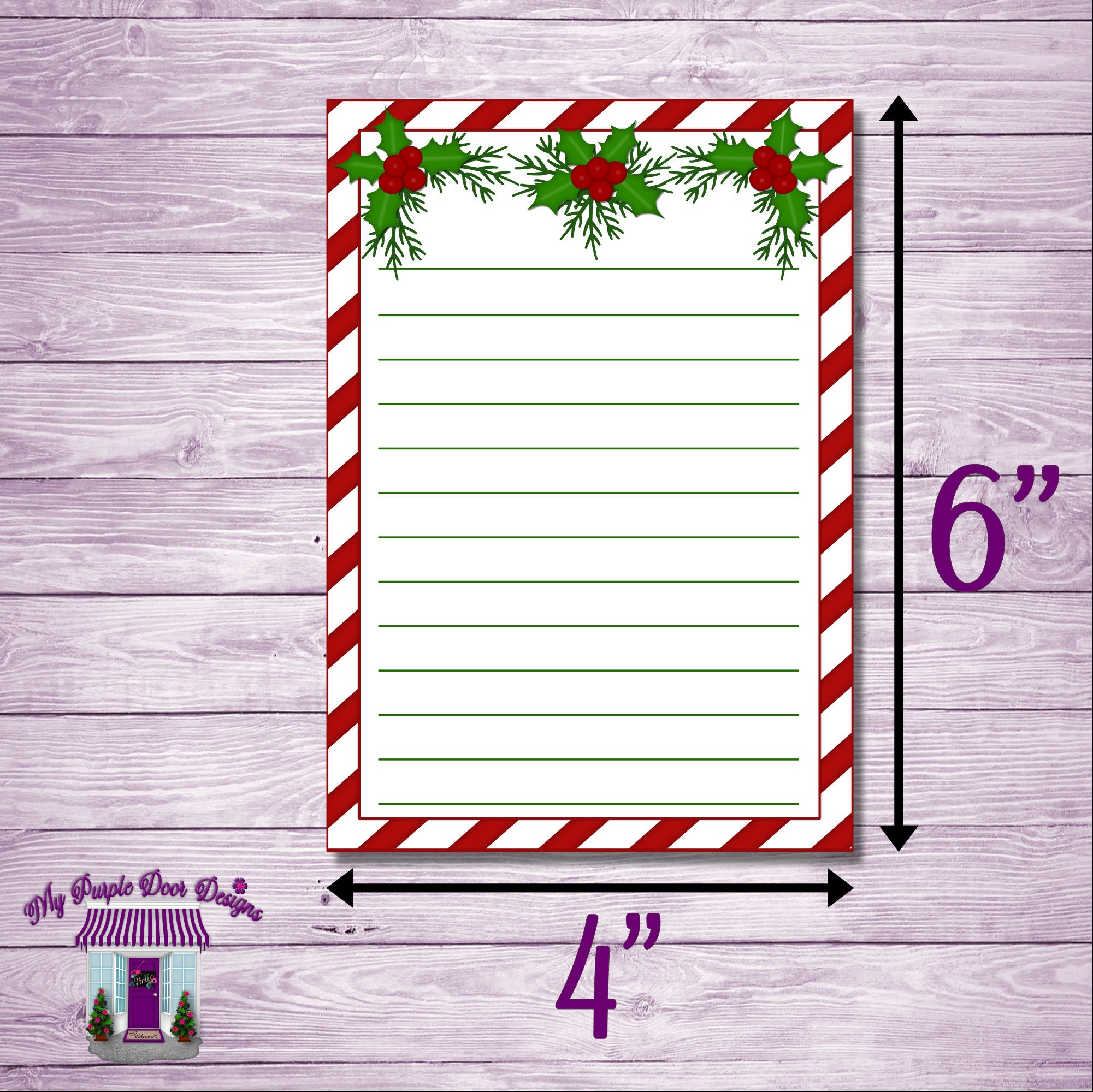 4"x6" Holly, Candy Cane Border Lined Notepad, 25 Sheets, to Do List ...