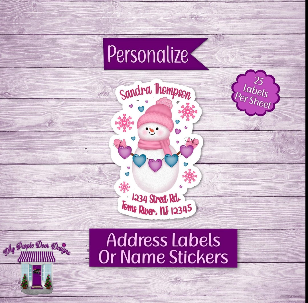 Snowman String Hearts Return Address Labels, Personalized Name Stickers ...