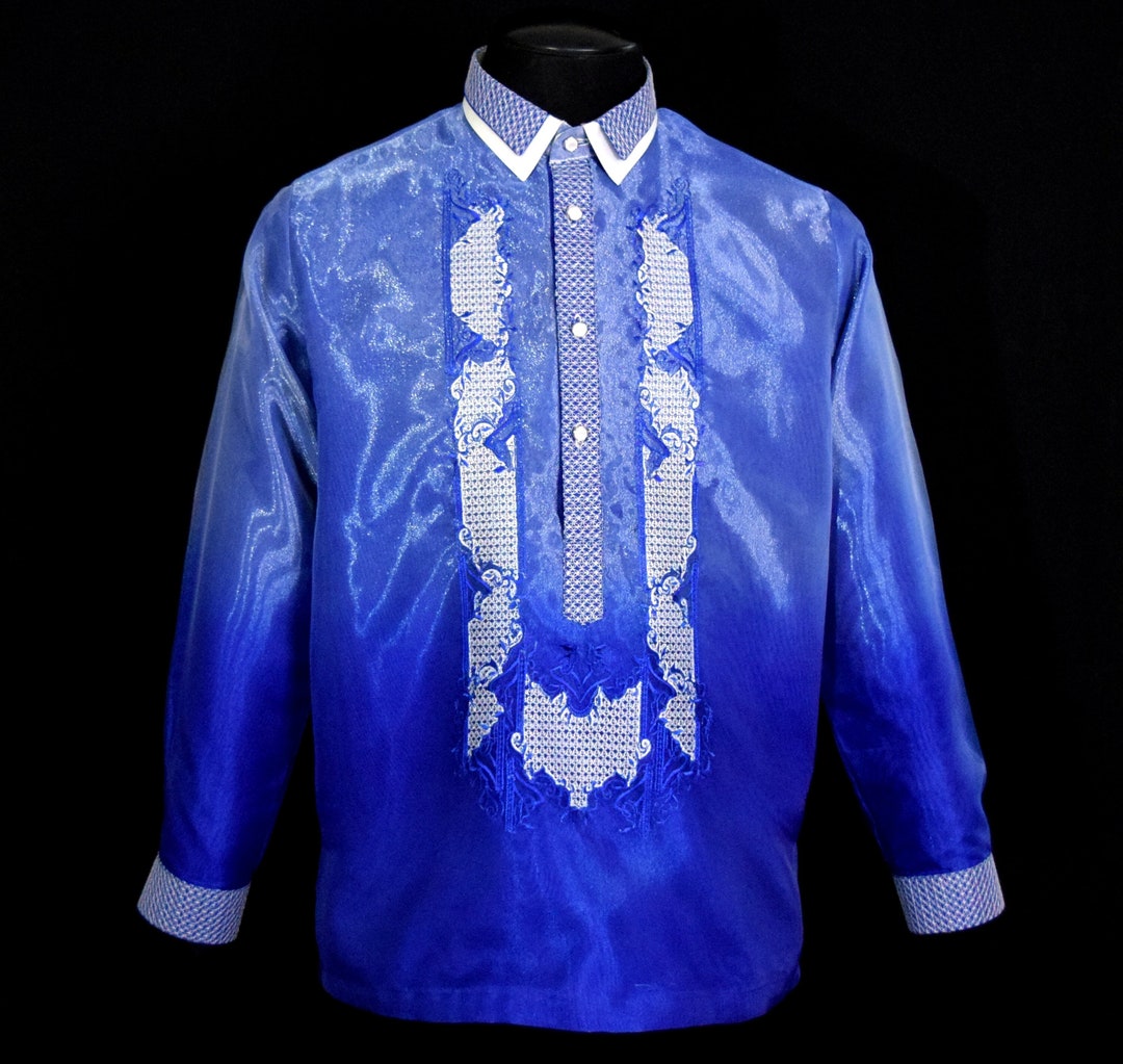 Barong Tagalog Royal Blue Filipino Formal Shirt | Philippine National ...