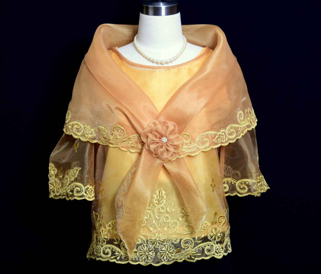 Formal Modern Maria Clara Filipiniana Kimona With Embroidered Panuelo ...