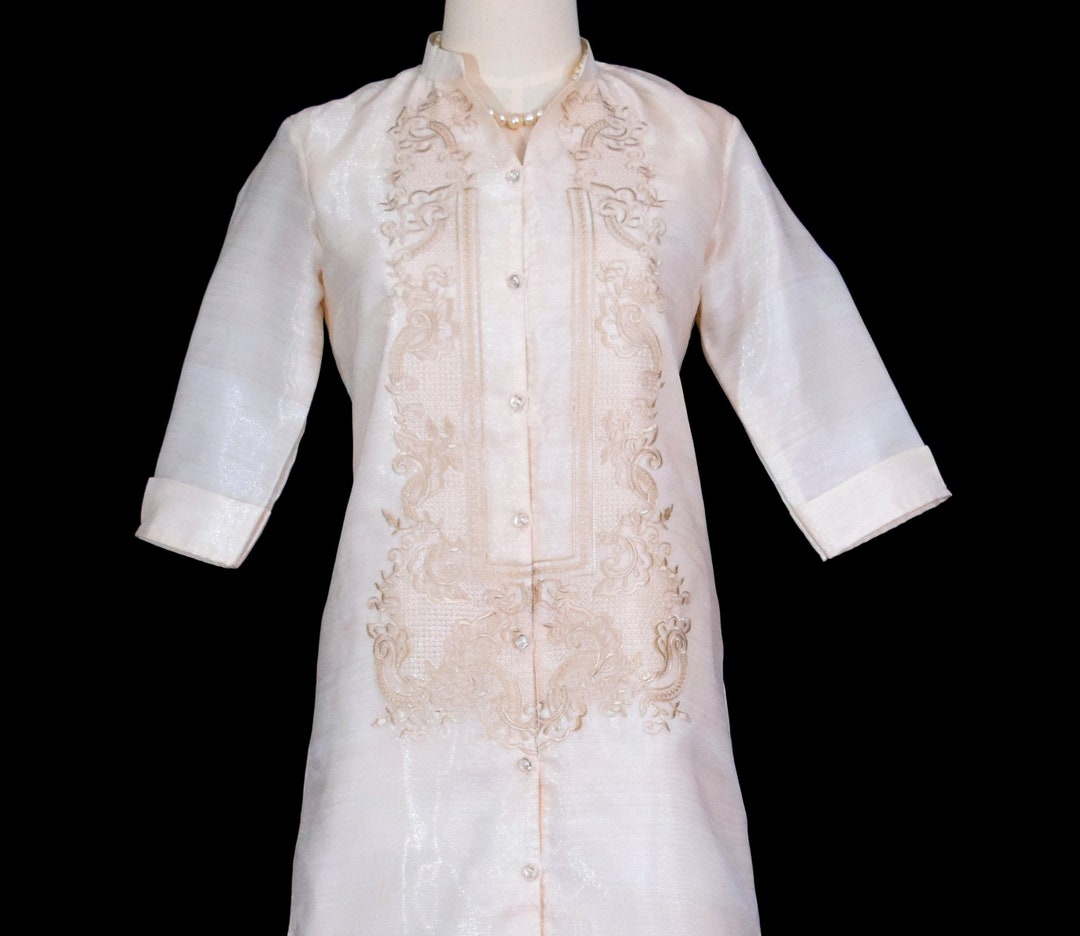 Barong Dress Embroidered Filipiniana Formal Baro Elbow Cuffed Sleeves ...