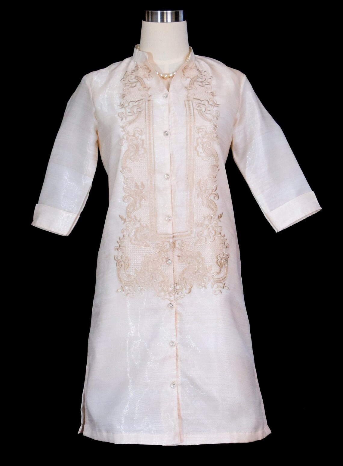 Barong Dress Embroidered Filipiniana Formal Baro Elbow Cuffed Sleeves ...