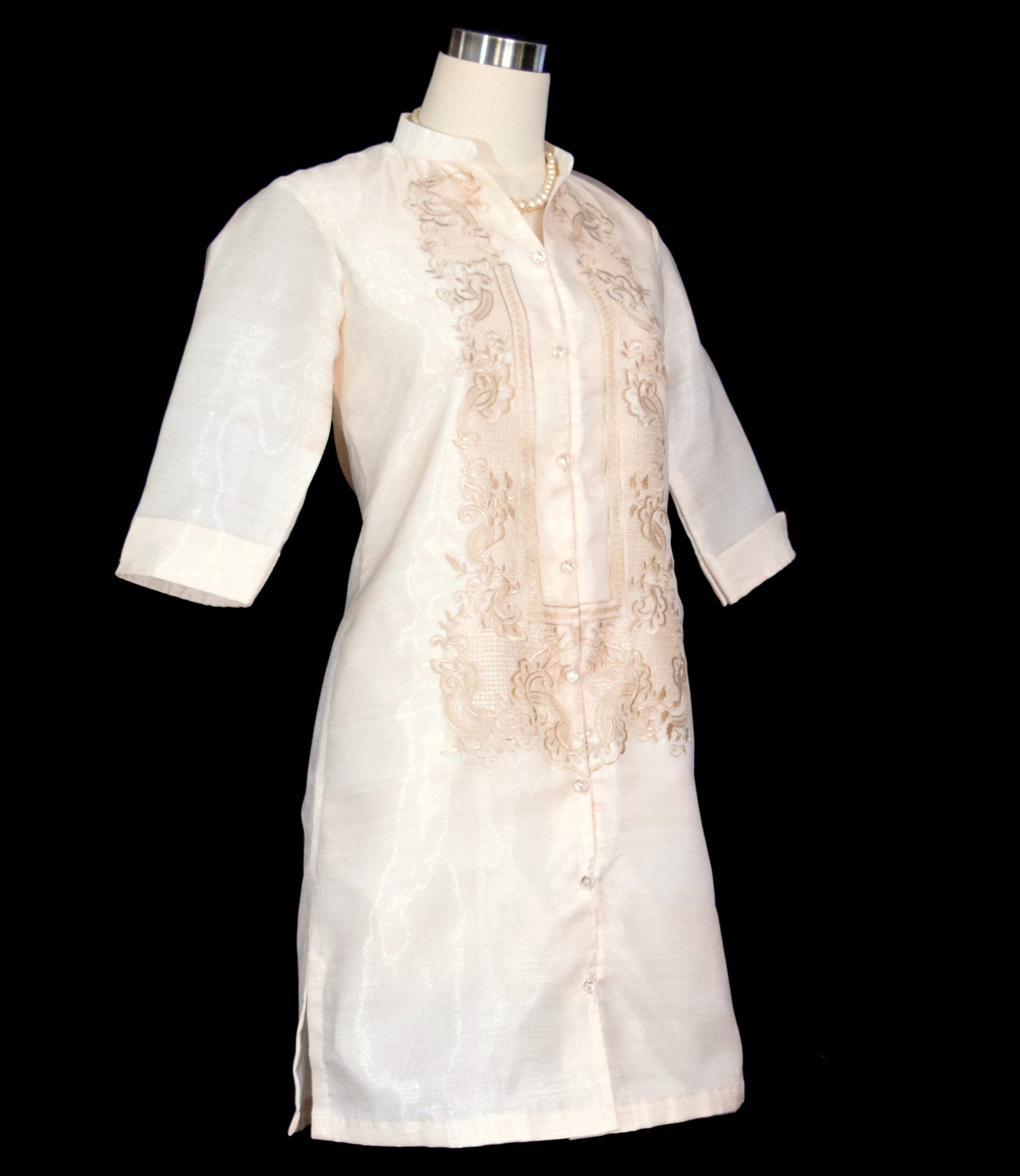 Barong Dress Embroidered Filipiniana Formal Baro Elbow Cuffed Sleeves ...