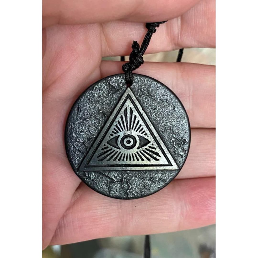 Shungite Illuminati Eye Triangle Amulet Necklace With 26" Adjustable ...