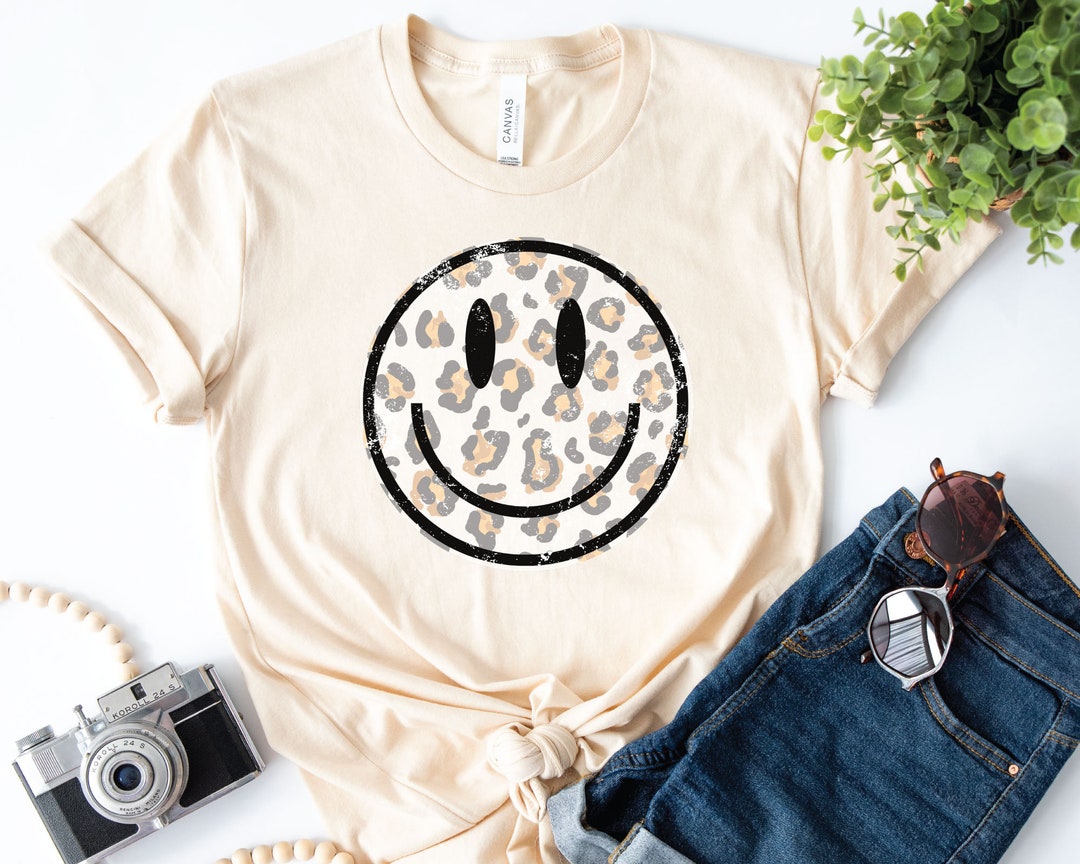 Smile Shirt, Leopard Happy Face Shirt, Leopard Smiling Face Tee, Smile ...