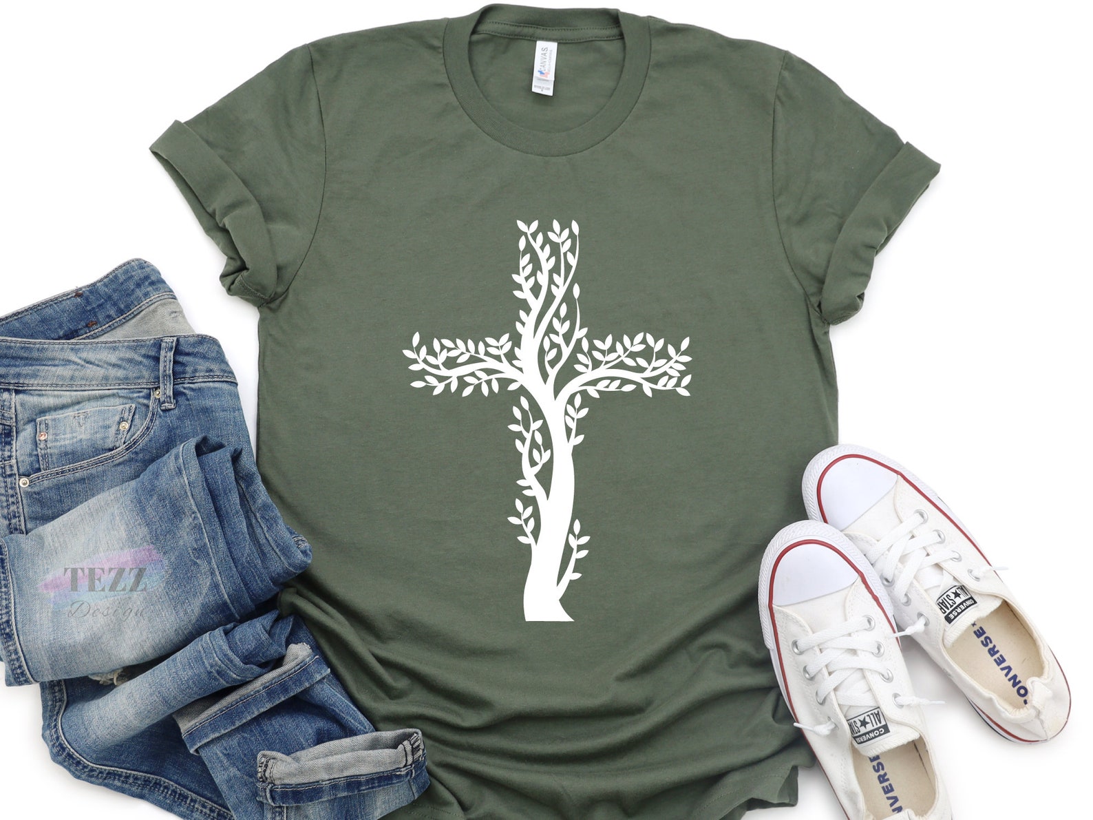 Christian Cross Shirt, Cross Tree Floral Tee Shirt, Christian Shirt ...