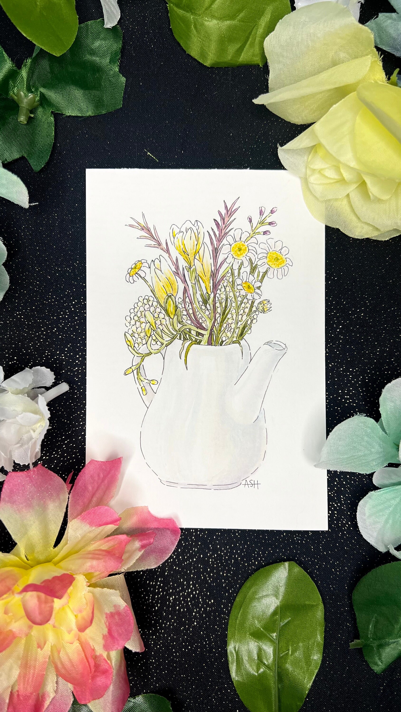 Original Watercolor Painting | Line and Wash | Watercolor Flowers Vase ...