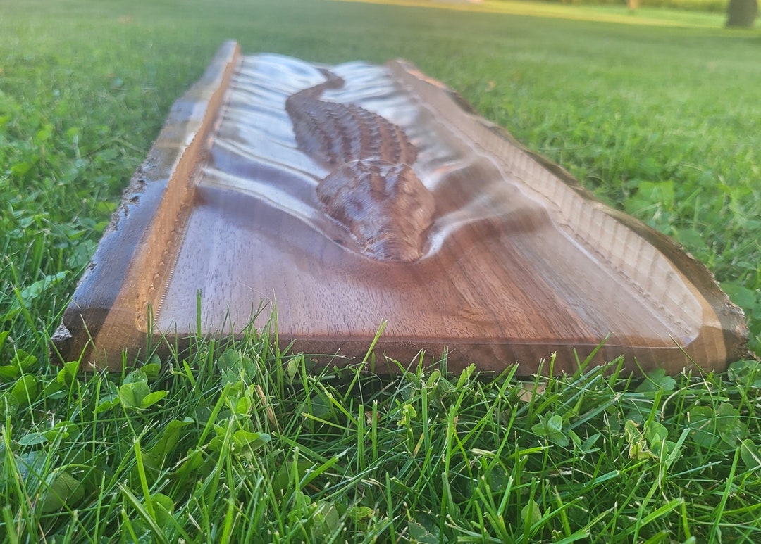 Wooden Crocodile Alligator Swimming Solid Black Walnut Wood Carving ...
