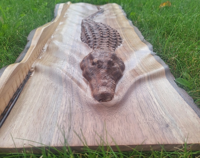 Wooden Crocodile Alligator Swimming Solid Black Walnut Wood Carving ...