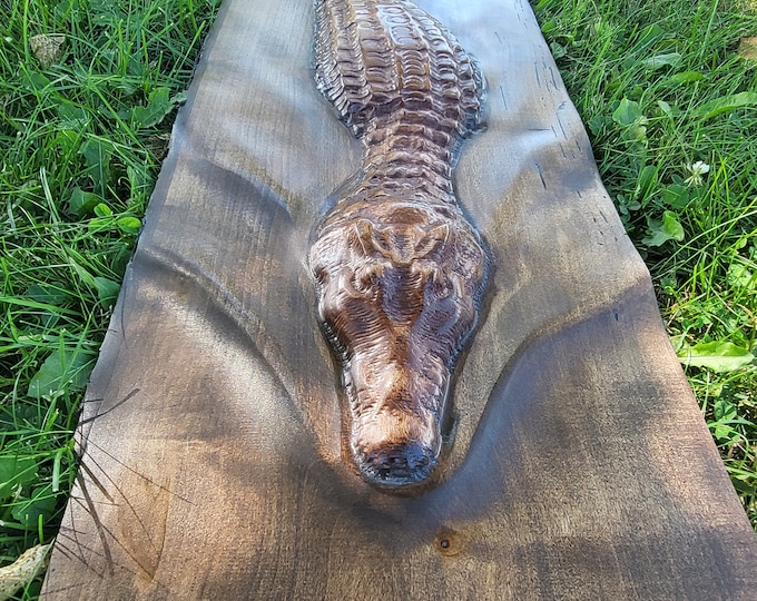 Wooden Crocodile Alligator Swimming Solid Maple Wood Carving Live Edge ...