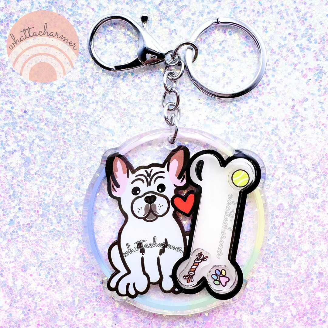 White French Bulldog Keychain, Frenchie Dog Keyring, Frenchie Dog ...
